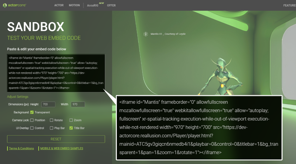 Embedding the ActorCore Viewer